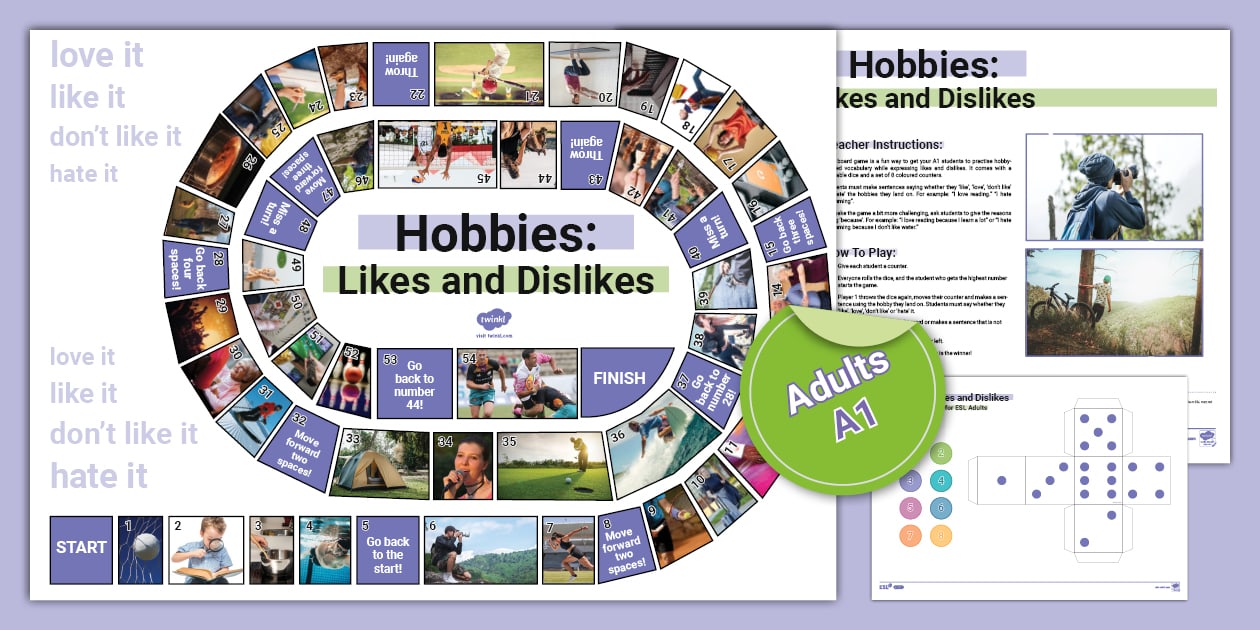 ESL Hobbies: Likes and Dislikes Board Game [Adults, A1]