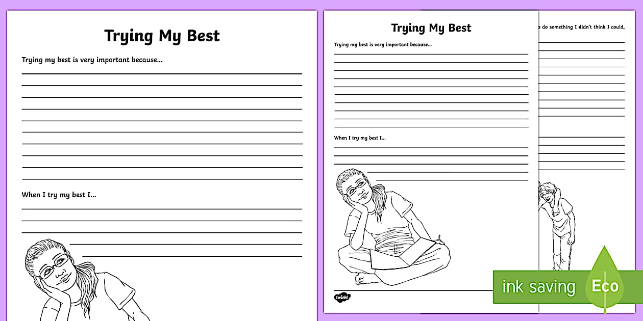 Editable Trying My Best Reflection Writing Template - Twinkl