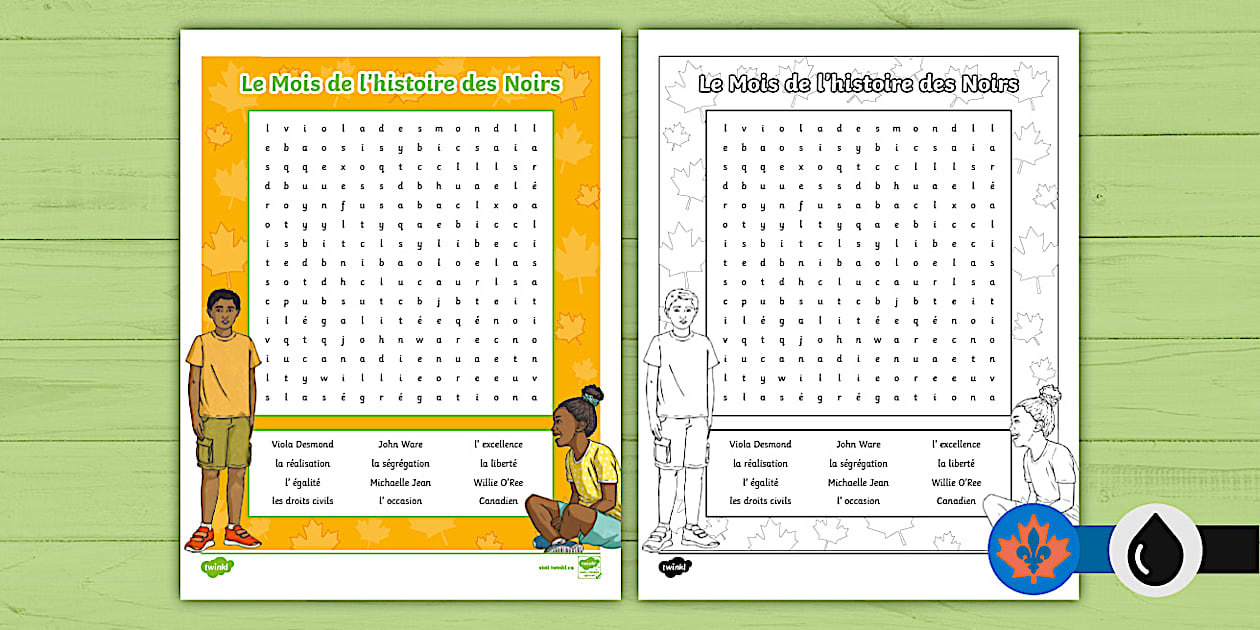 Black History Month in Canada Word Search French