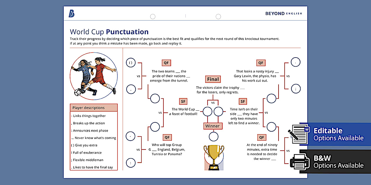 Football Punctuation Worksheet | KS3 SPaG | Beyond English