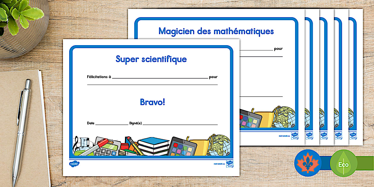 End of Year Award Certificates French