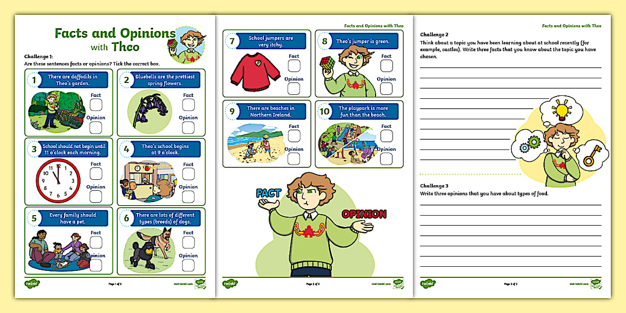 Facts and Opinions with Theo Activity Sheets (teacher made)