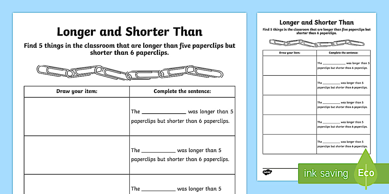 Longer and Shorter Than Worksheet / Worksheet (teacher made)