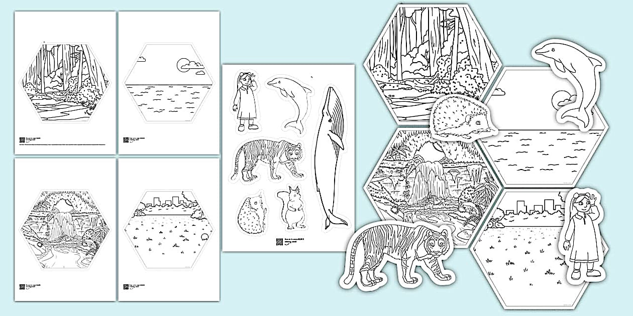 Mammals Hexagon Display Colouring Activity - Twinkl
