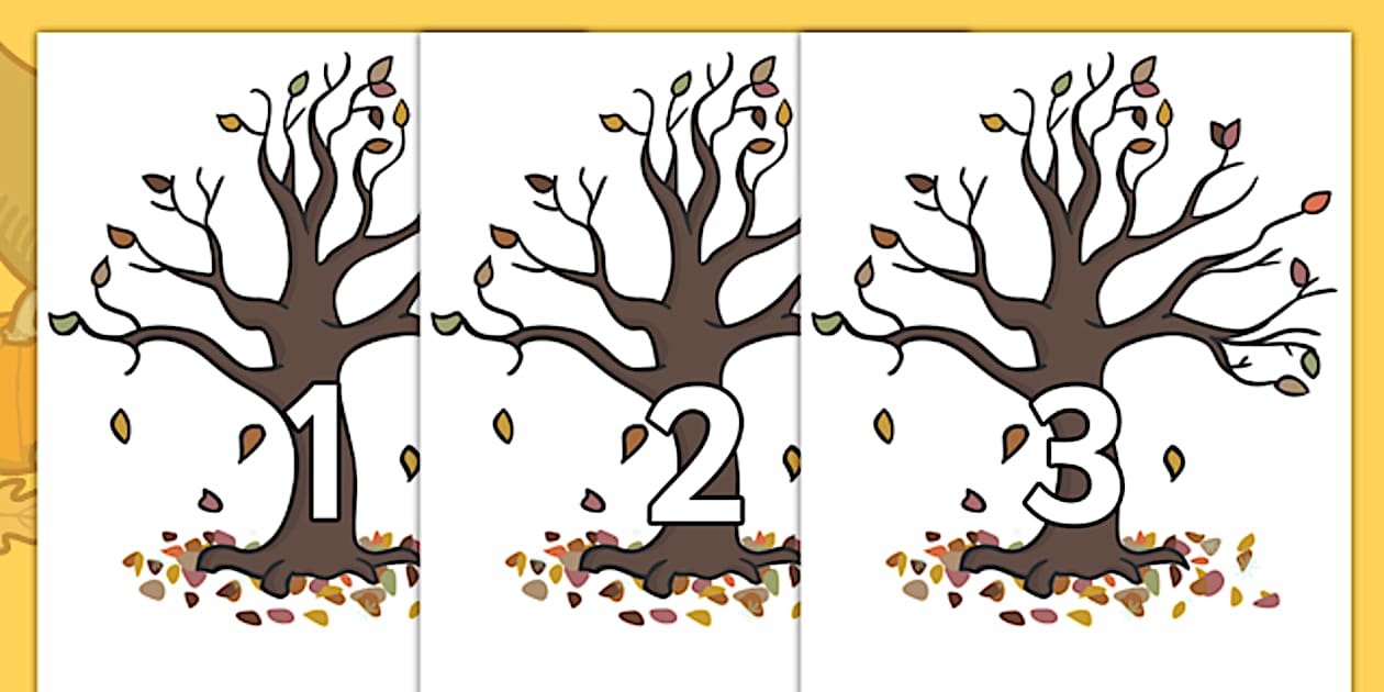 Numbers 0-50 on Autumn Trees (teacher made) - Twinkl