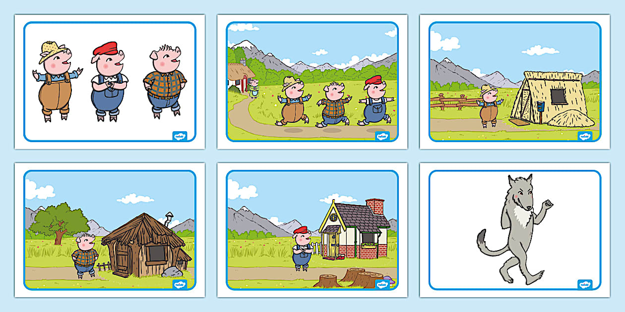 Black and White The Three Little Pigs Voice Sounds Display Cards