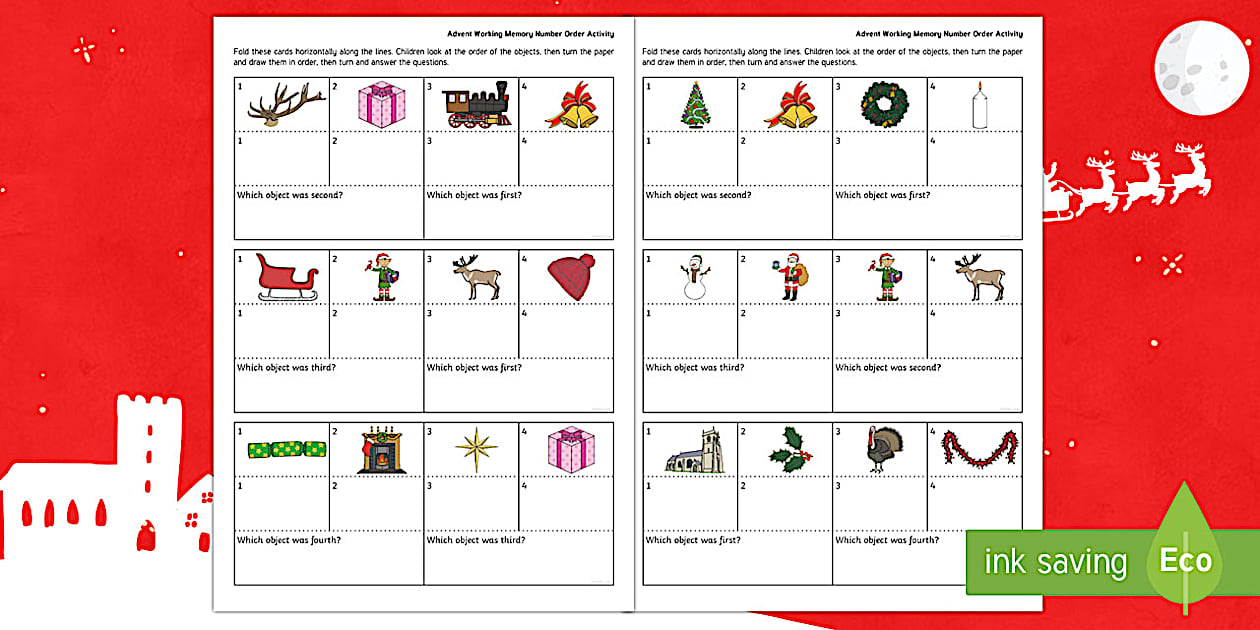 Advent Working Memory Number Order Activity (teacher made)