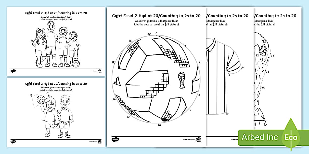 Cyfri Fesul 2 Hyd at 20/Counting in 2s to 20 Dot to Dot