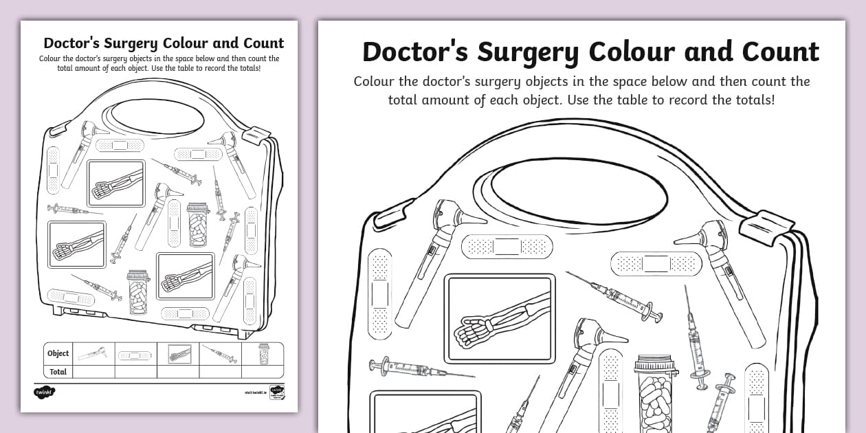Doctor's Surgery Colour and Count Worksheet (teacher made)