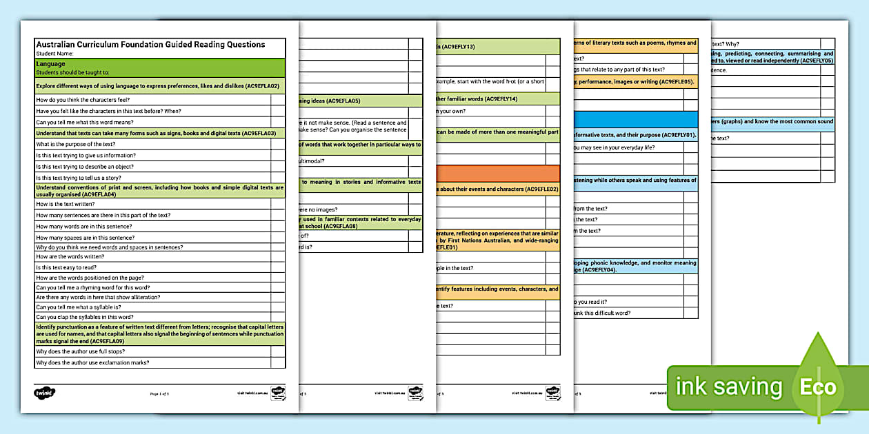 Foundation Guided Reading Assessment Guidelines Checklist