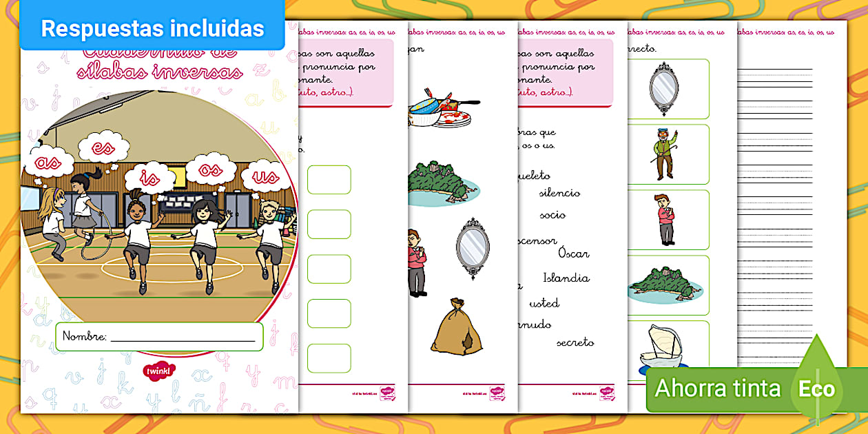Cuadernillo: Sílabas inversas AS, ES, IS, OS, US - Twinkl