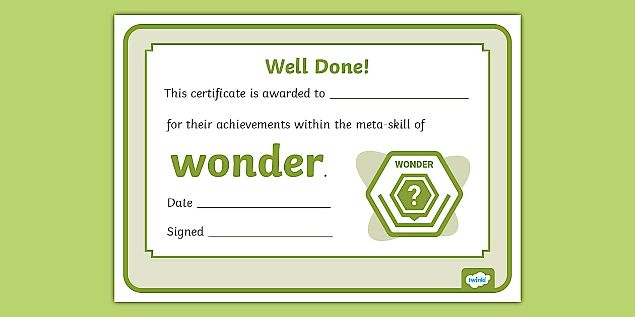 Wonder Meta-Skills Certificate (teacher made) - Twinkl
