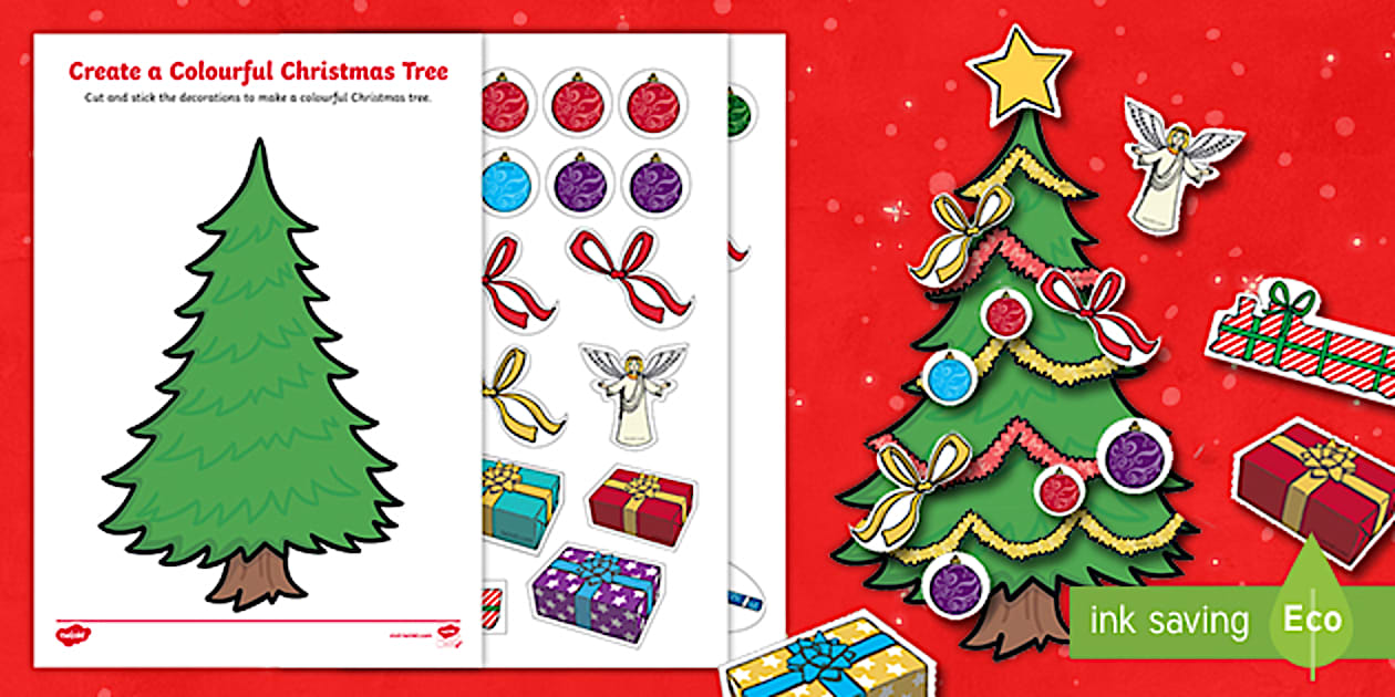 Black and White Colourful Christmas Tree Cutting Skills Activity