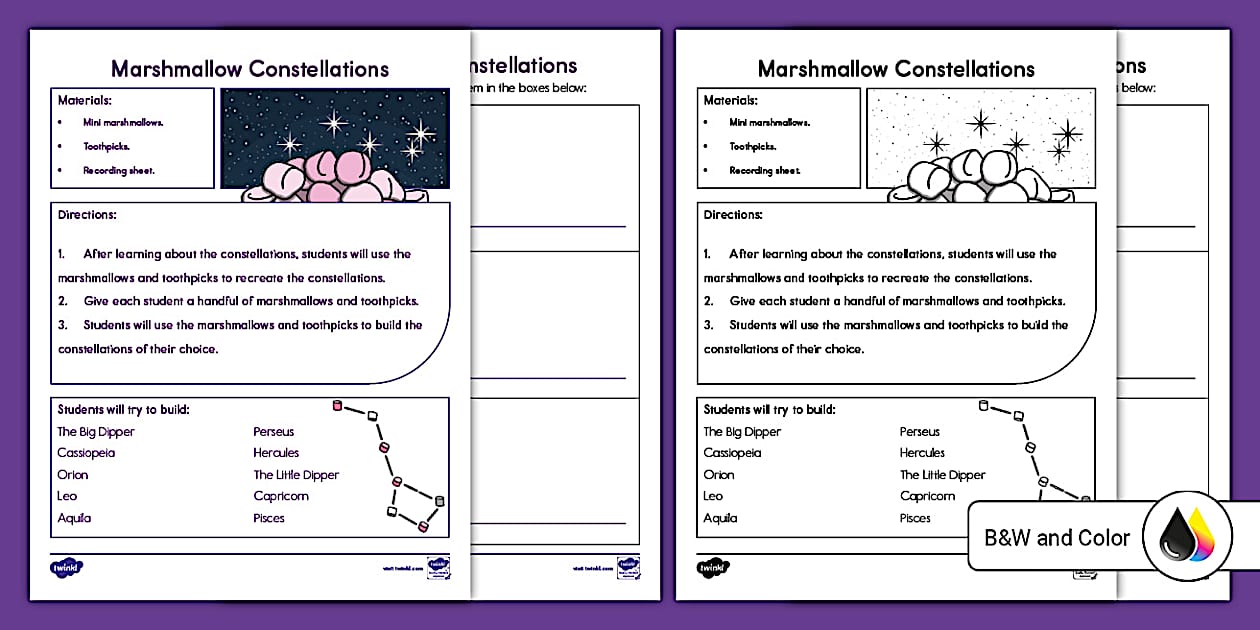 Marshmallow Constellations STEAM Activity for K-2nd Grade