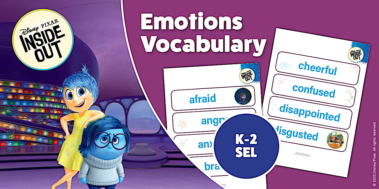Inside Out: Emotions Word Cards for K-2nd Grade - Twinkl