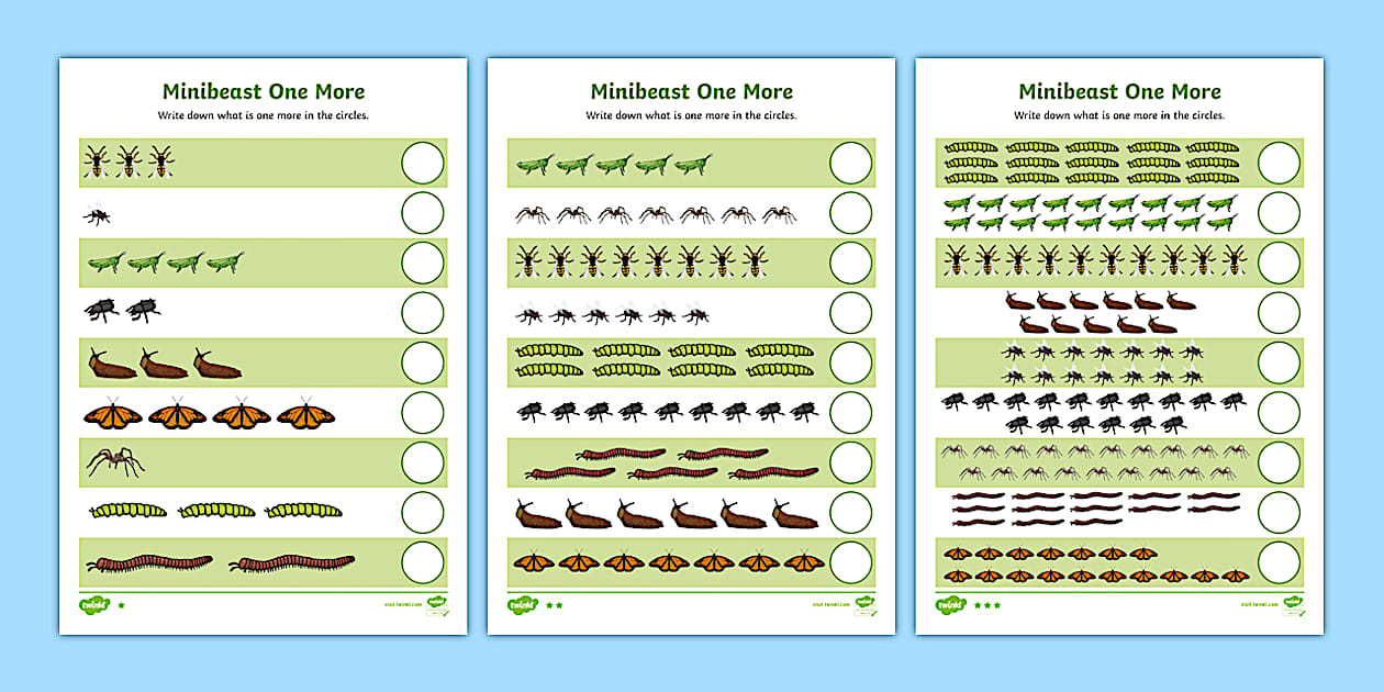 Minibeast-Themed One More Counting Worksheet (teacher made)