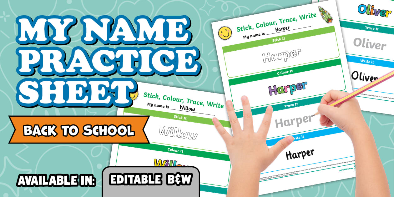 Back to School Name Practice Sheet