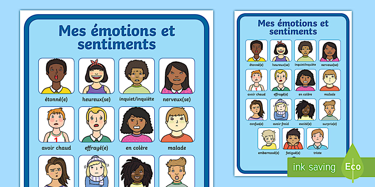 Cursive Poster de vocabulaire : mes émotions et sentiments