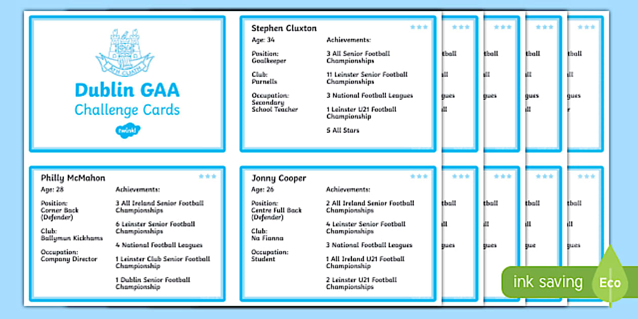 Dublin GAA Footballers Fact File 2016 Fact Cards-Irish