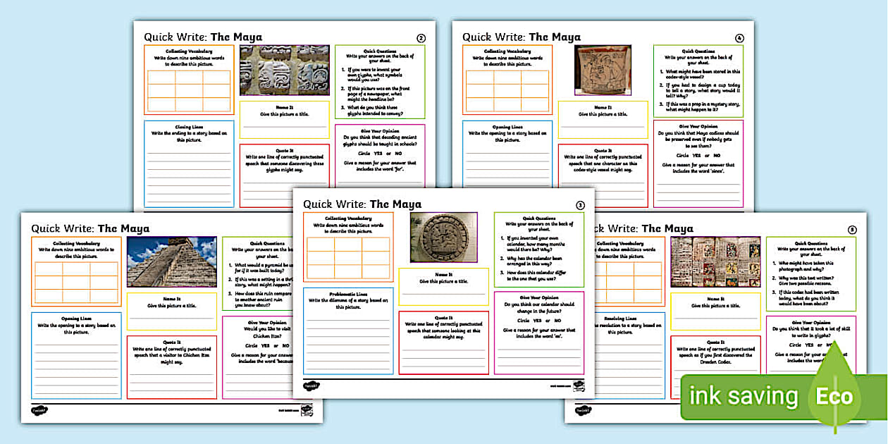 The Maya Quick Write Activity Mat Pack Ages 7-9 - Twinkl