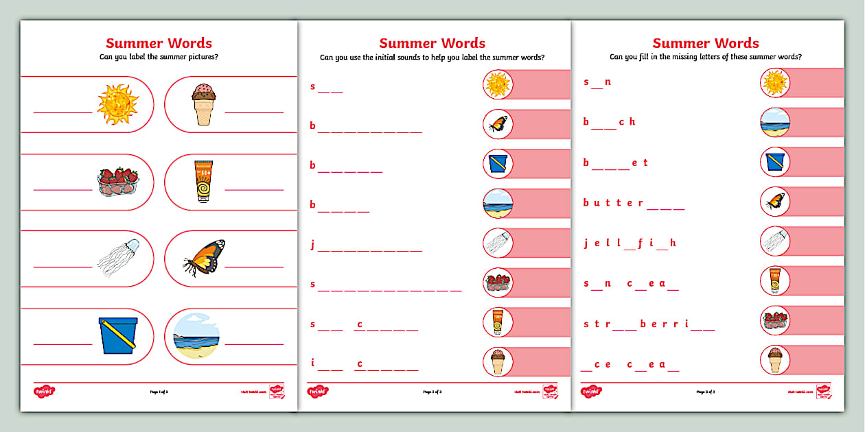 Summer Beach Words Labelling Activity | Twinkl | EYFS | KS1