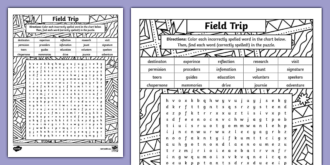 Field Trip Word Search Worksheet for Grades 6-8 | Twinkl USA