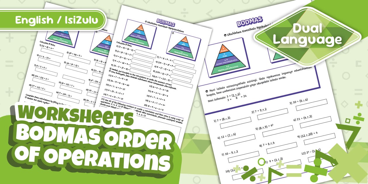 BODMAS Worksheets - Order of Operations - Maths
