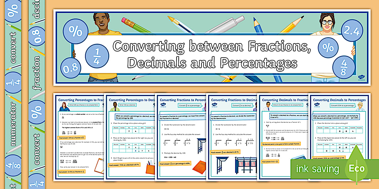 Converting Fractions, Decimals and Percentages Display Pack