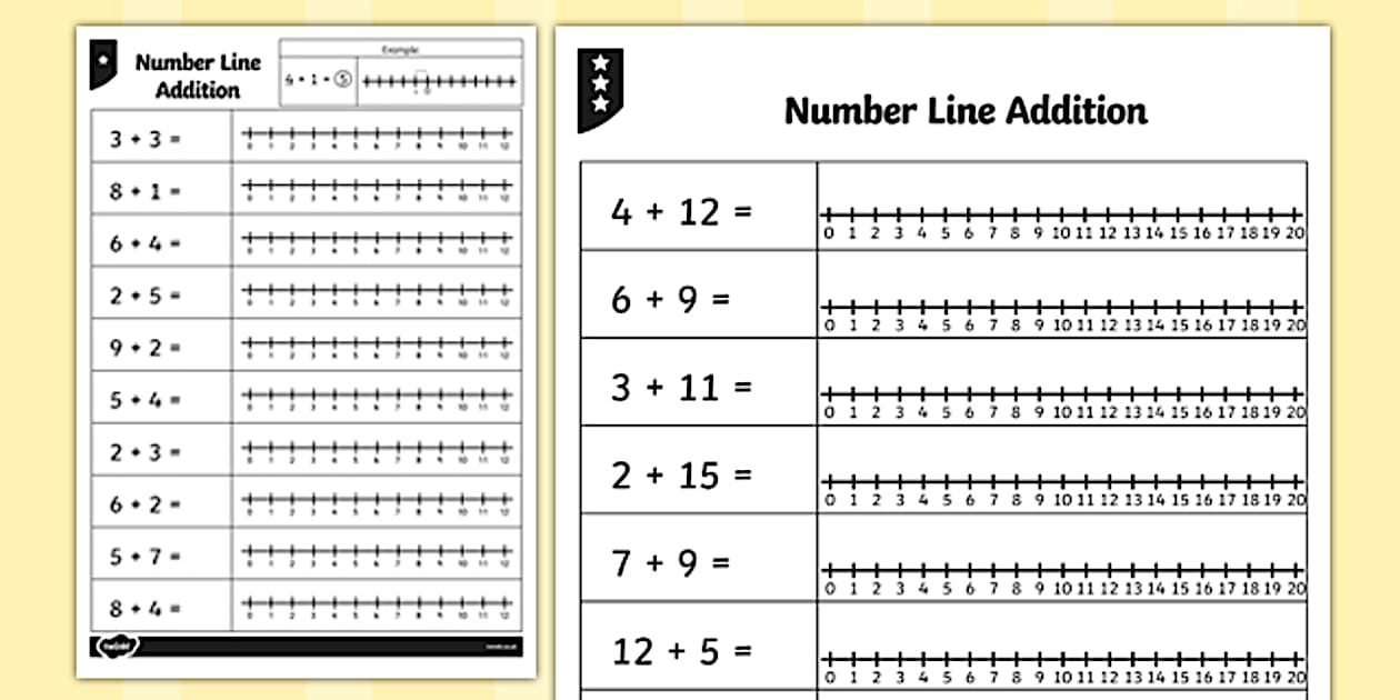 Addition up to 12 Number Line Worksheets - Twinkl
