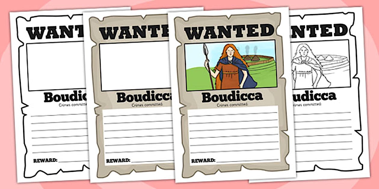 Black and White Boudicca Wanted Poster Template - Twinkl