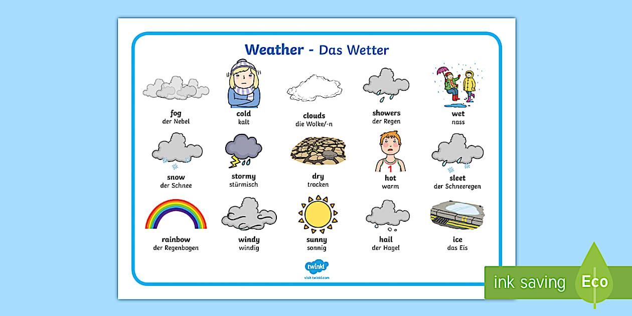 Weather Word Mat English/German (teacher made) - Twinkl