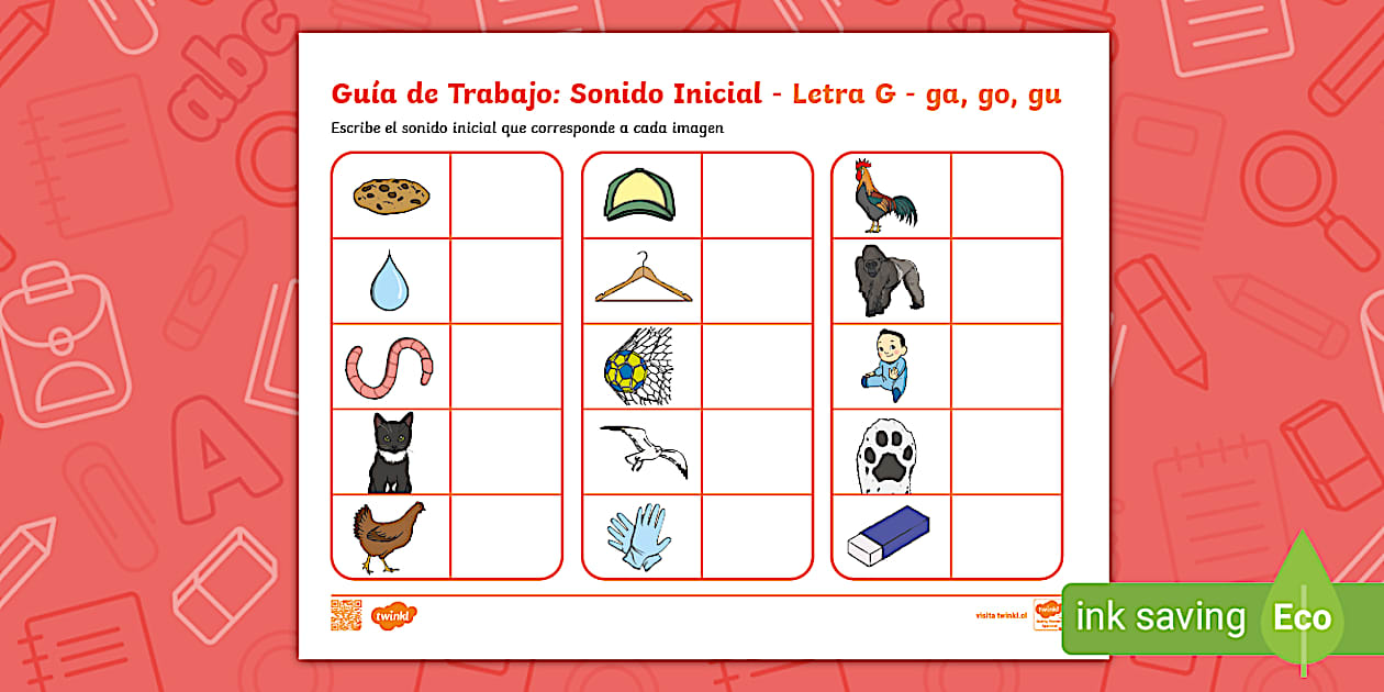 Guía de Trabajo: Sonido Inicial - Letra G - Twinkl
