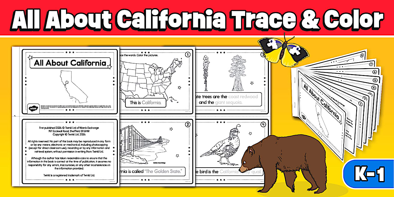 All About California Trace and Color Printable Book