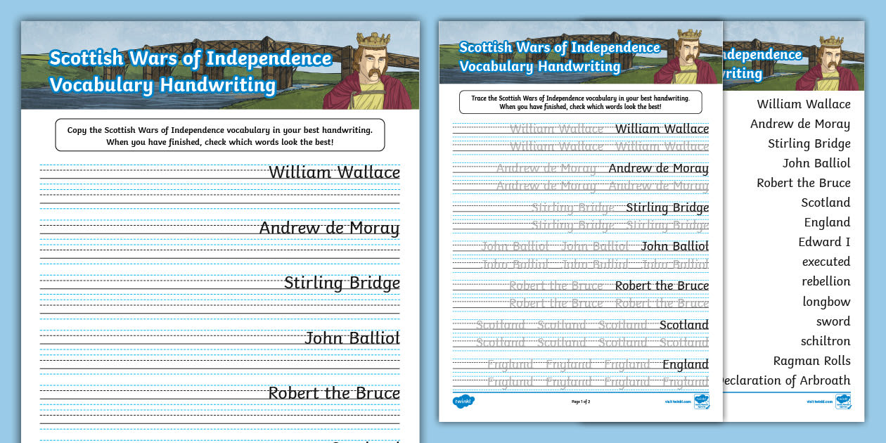 Scottish Wars of Independence Left-Handed Handwriting Sheets Scottish Wars of Independence Left-Handed Handwriting Sheets