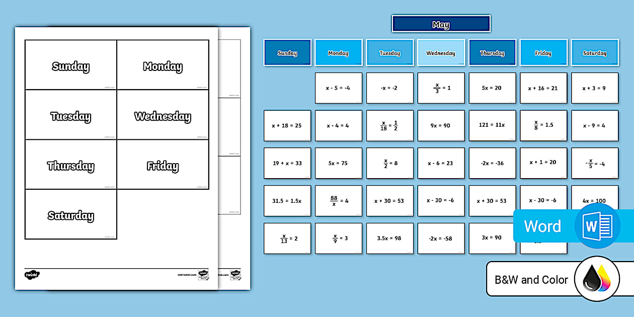 One-Step Equations Math Classroom Calendar for 6th-8th Grade