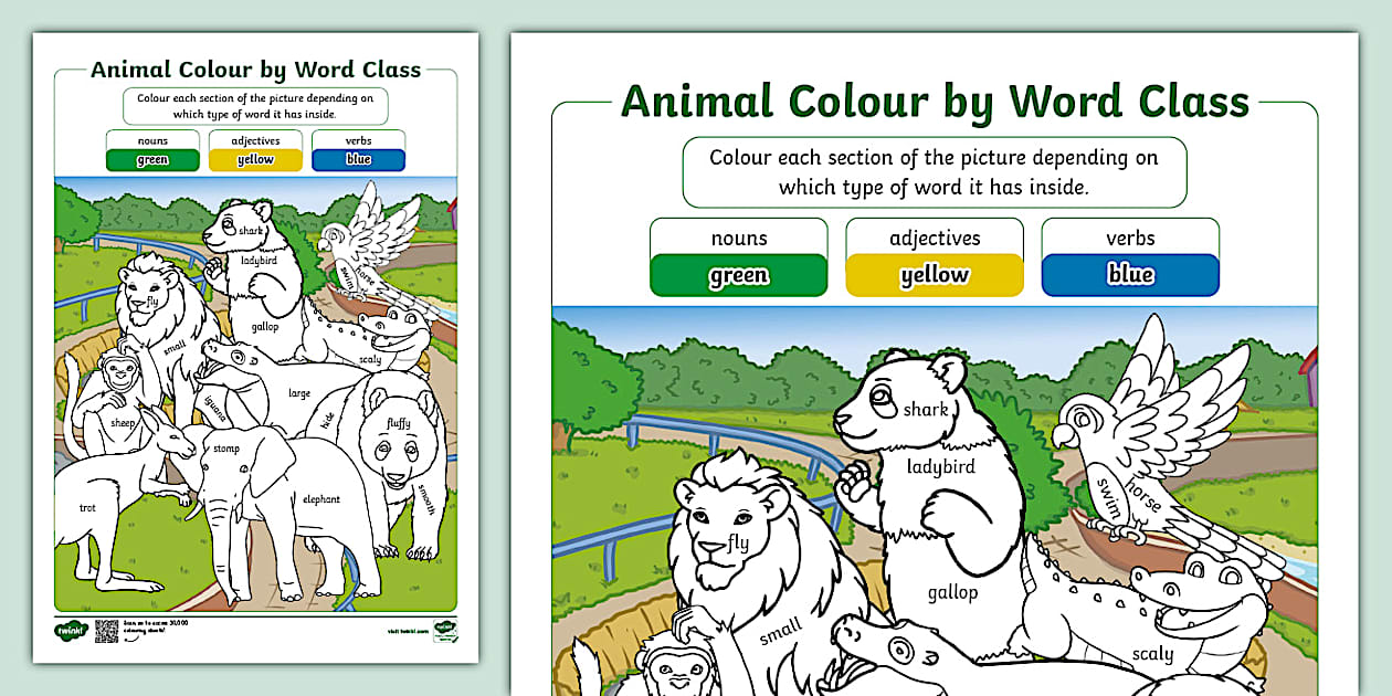 * NEW * Animal-Themed Colour by Word Class Worksheet