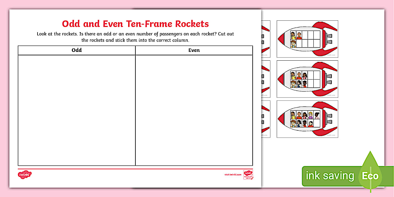 👉 Ten-Frame Rockets Odd and Even Numbers Activity Sheet