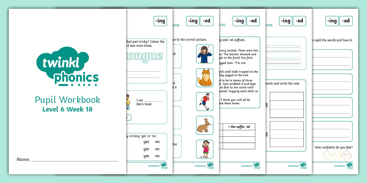 Adding -ing and -ed Level 6 Week 18 Phonics Workbook - KS1