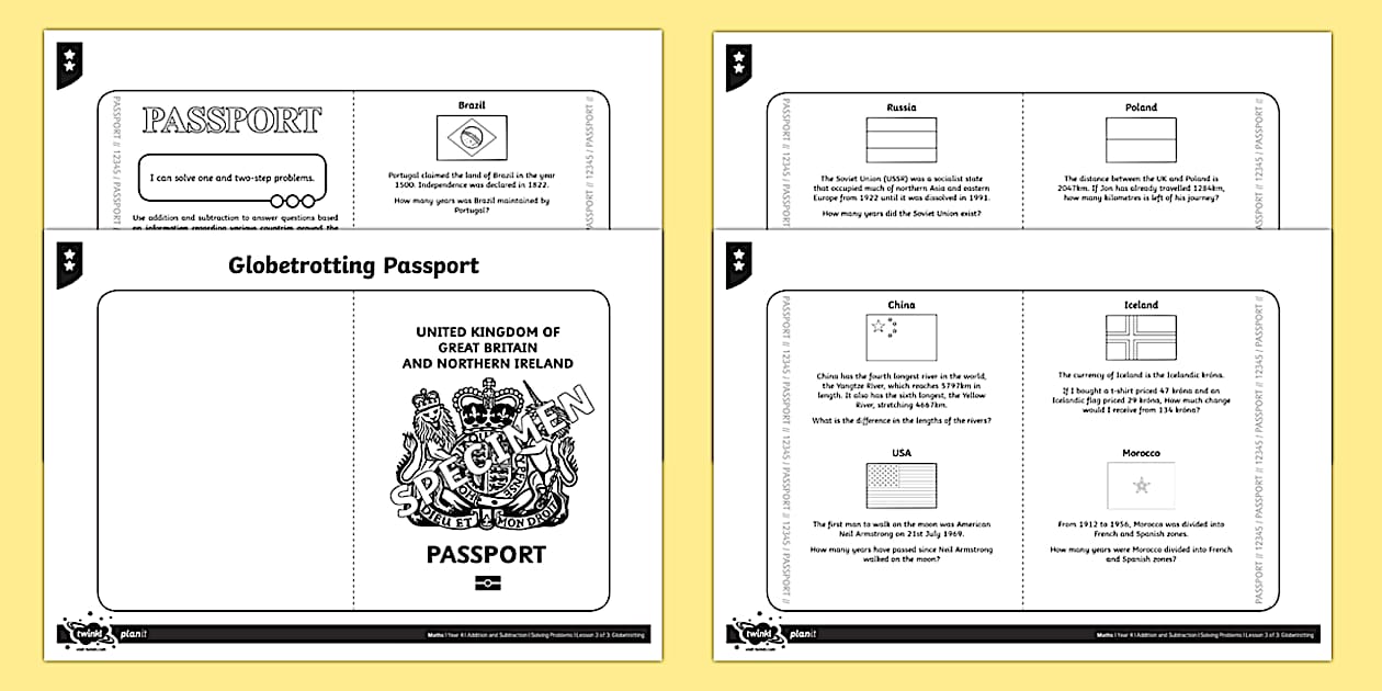 One and Two-Step Word Problems Passport Worksheet / Worksheet - Number