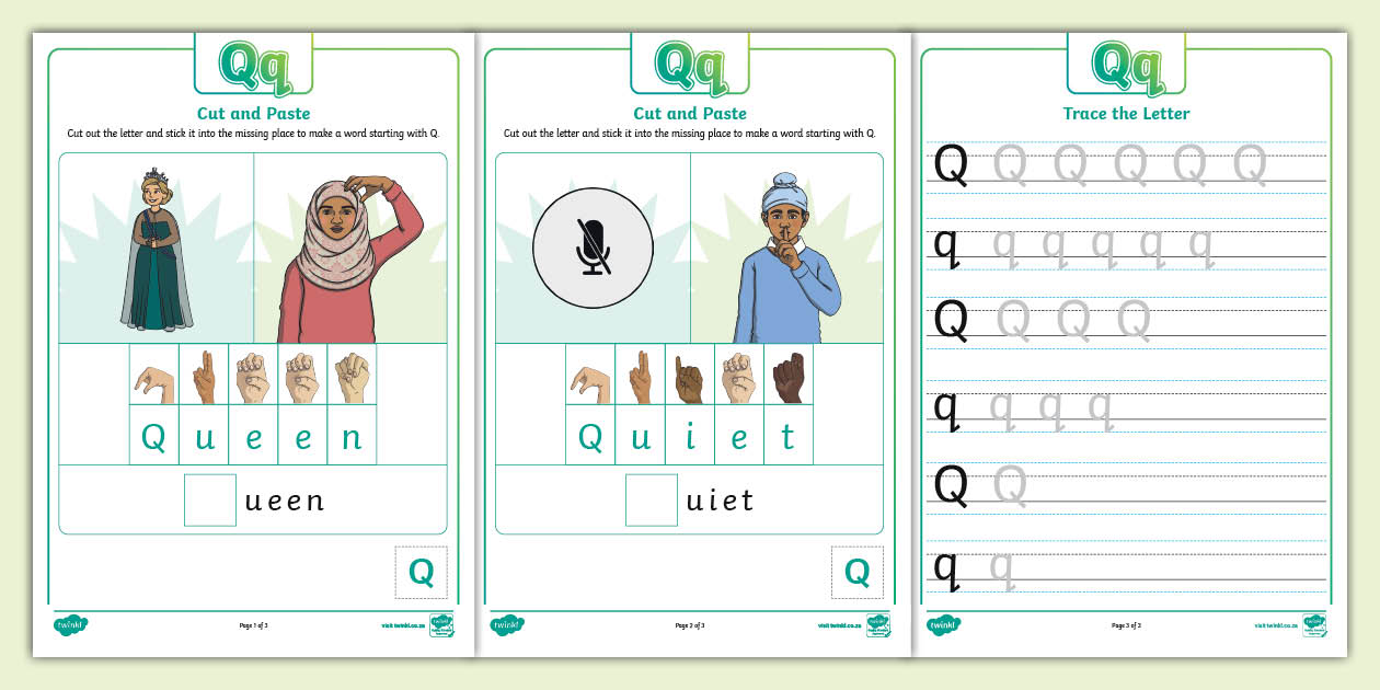 Letter Q Handwriting Worksheet with SASL (teacher made)