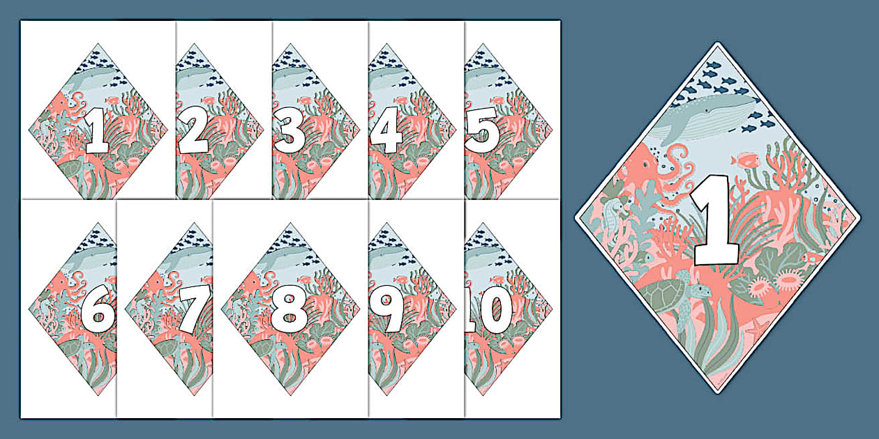 Under the Sea Themed Numbers 1-10 Rhombus Display Shapes