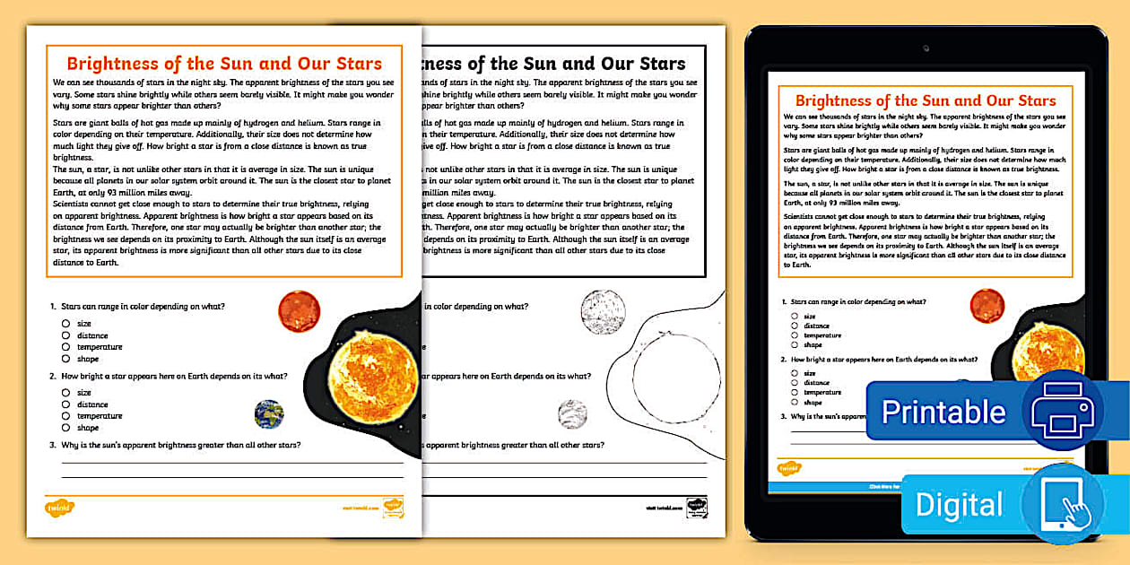 The Brightness of the Sun and Our Stars (teacher made)