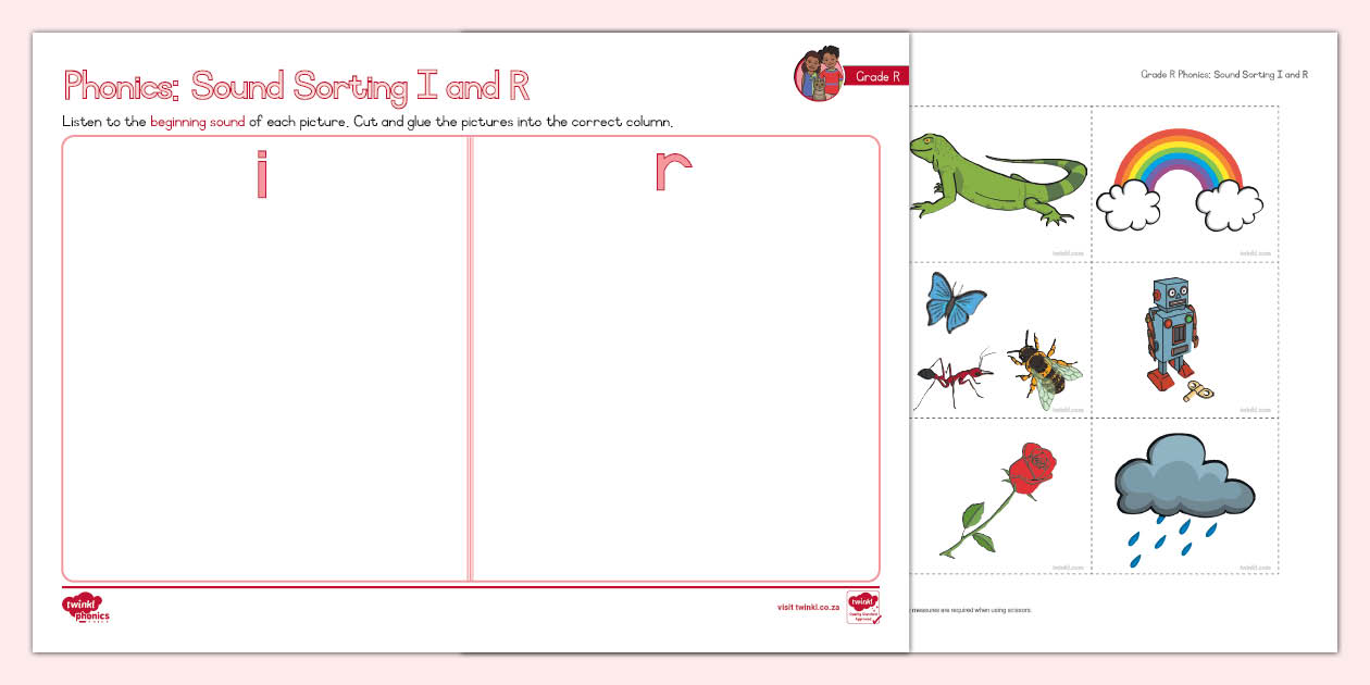 Grade R Phonics: Sound Sorting Cut-and-Paste Activity I and R