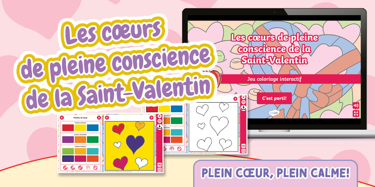 Jeu coloriage interactif : Les cœurs de pleine conscience de la Saint ...