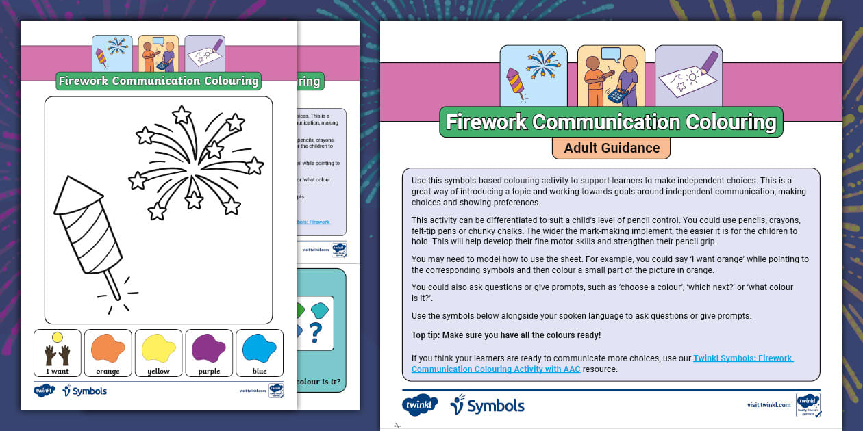 Twinkl Symbols: Firework Communication Colouring Activity