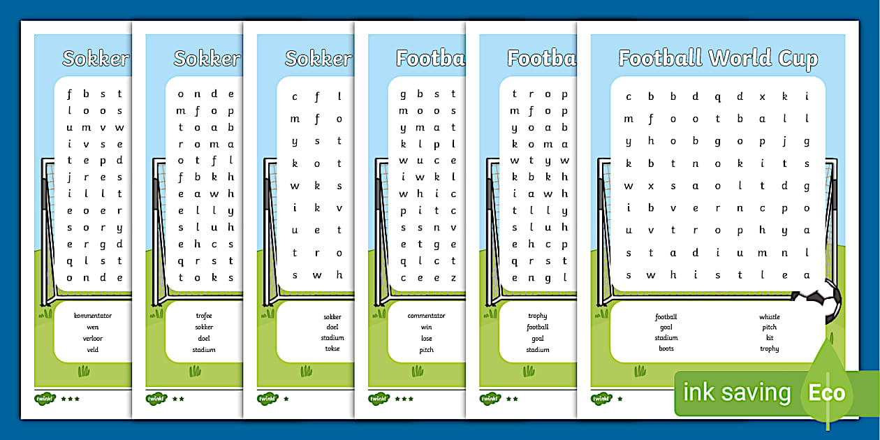 Football World Cup Differentiated Word Search English/Afrikaans