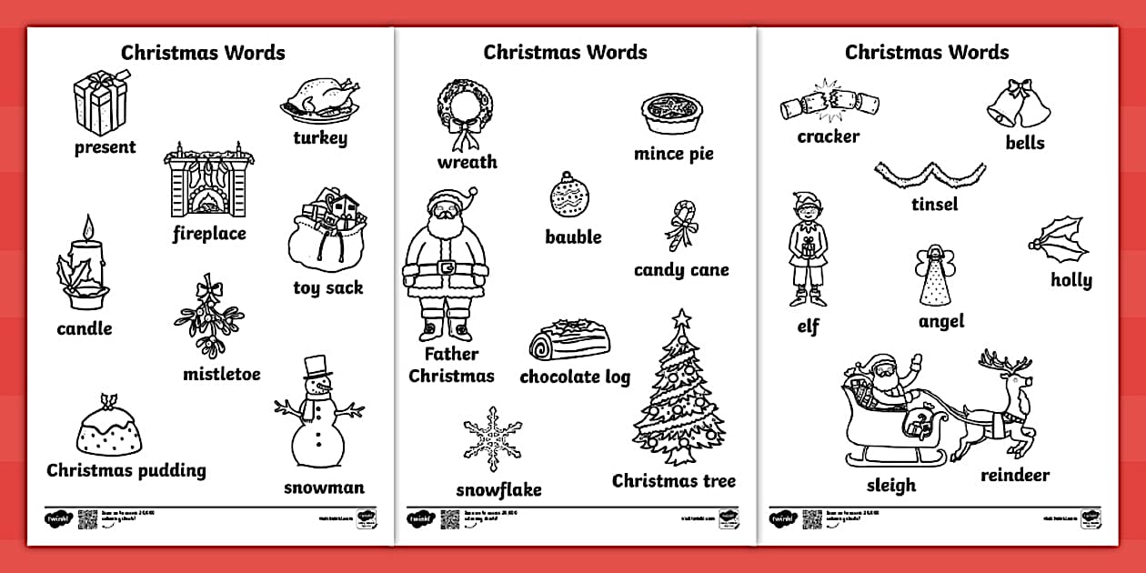 Christmas Words Coloring Sheets (Teacher-Made) - Twinkl