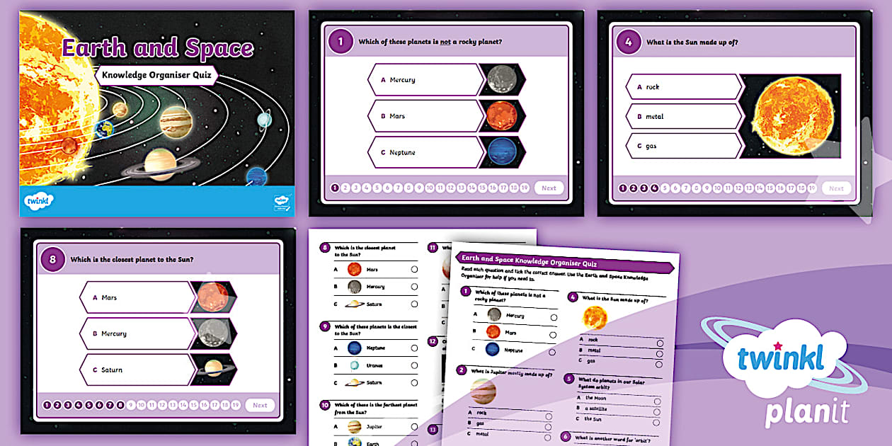 Science Earth and Space Year 5 Knowledge Organiser Quiz Pack