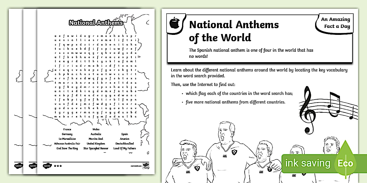 National Anthems of the World Worksheet / Worksheet - Twinkl