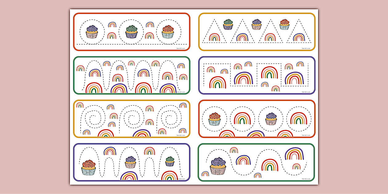 Muted Rainbow Themed Pencil Control Flashcards - Twinkl